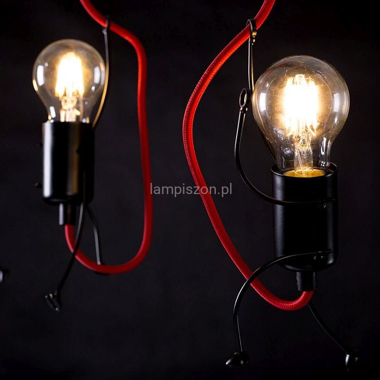 Bobi 2 Black czarna lampa wisząca z czerwonymi kablami dwa wesołe ...